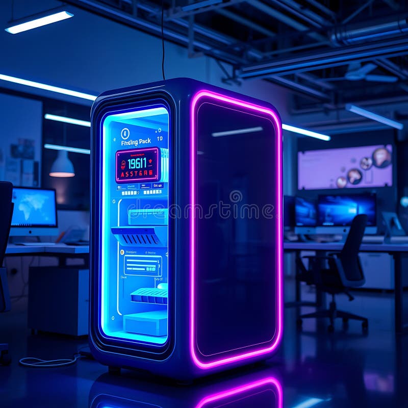 A Futuristic Filing Cabinet with a Digital Display Illuminated with ...