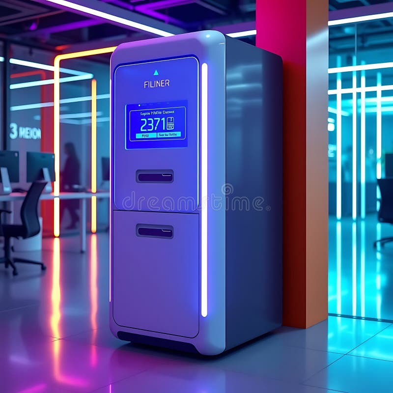 A Futuristic Filing Cabinet with a Digital Display Illuminated with ...