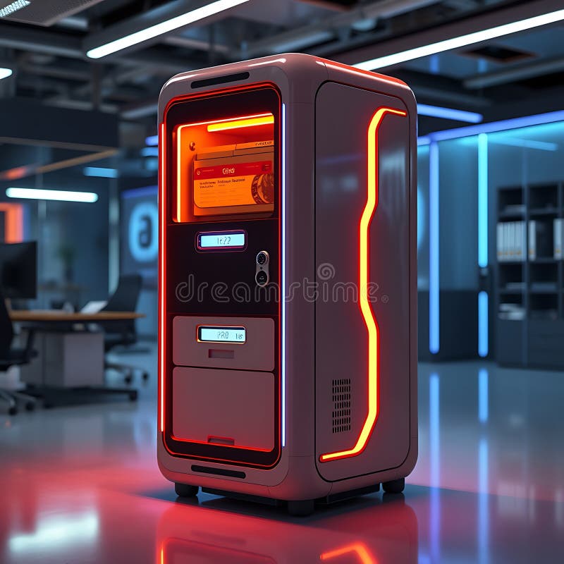 A Futuristic Filing Cabinet with a Digital Display Illuminated with ...