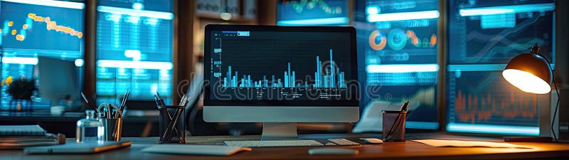 Futuristic Financial Analysis Workspace Stock Photo - Image of chart, graphs: 340012310