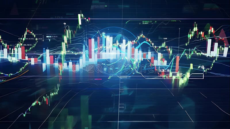 Futuristic Financial Backdrop Featuring Glowing Charts, Candlestick ...