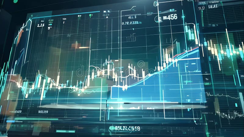 Futuristic Financial Backdrop Featuring Glowing Charts, Candlestick ...