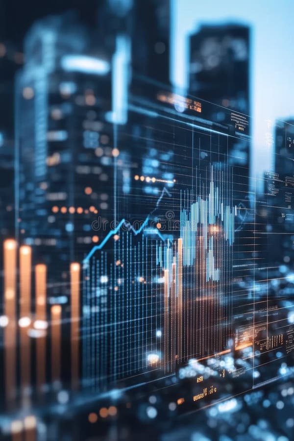 Futuristic Financial Data Visualization in Modern Cityscape Setting ...