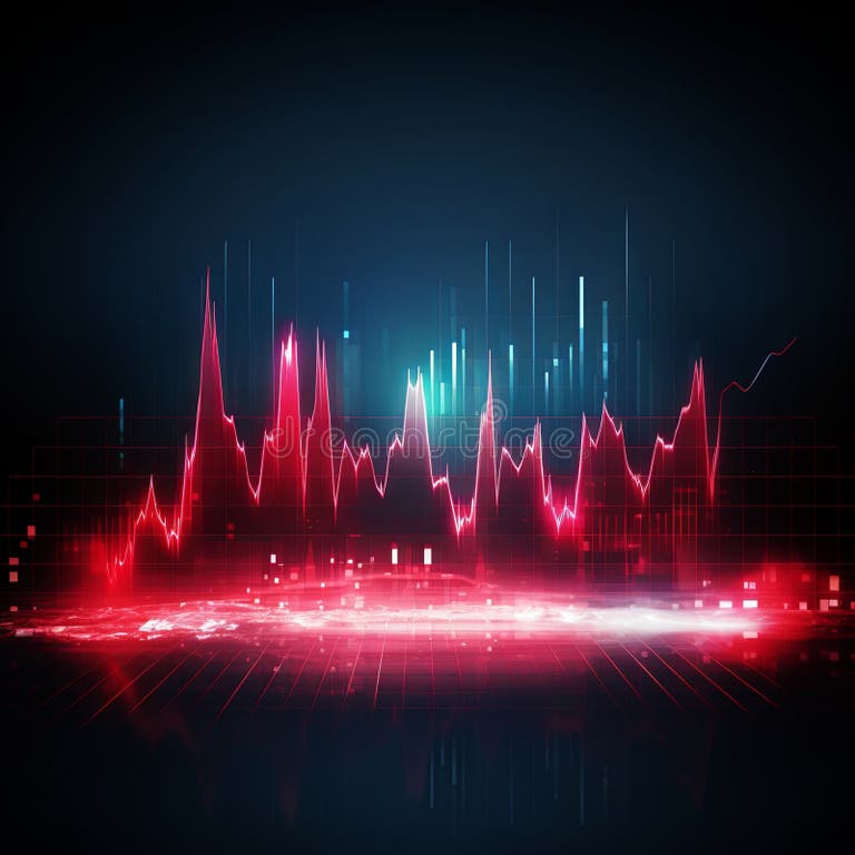 Futuristic Financial Data Visualization Red Line Graph with Digital ...