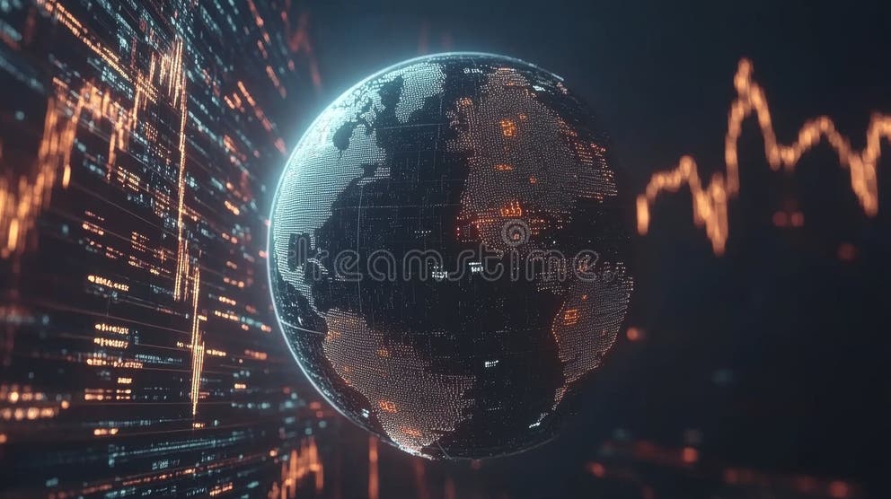 A Futuristic Financial Environment at Night, Showcasing a Digital Earth ...