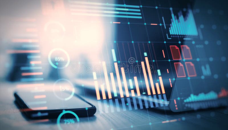 Futuristic Financial Interface with Glowing Graphs and Charts on a ...