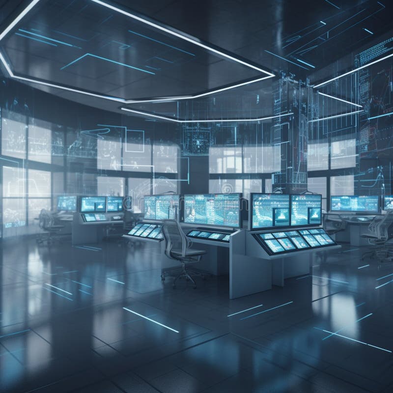 Futuristic Financial Trading Floor with Advanced Technology and Real ...