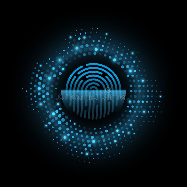 Futuristic Fingerprint Biometric Data Security. Big Data CPU. Glowing ...