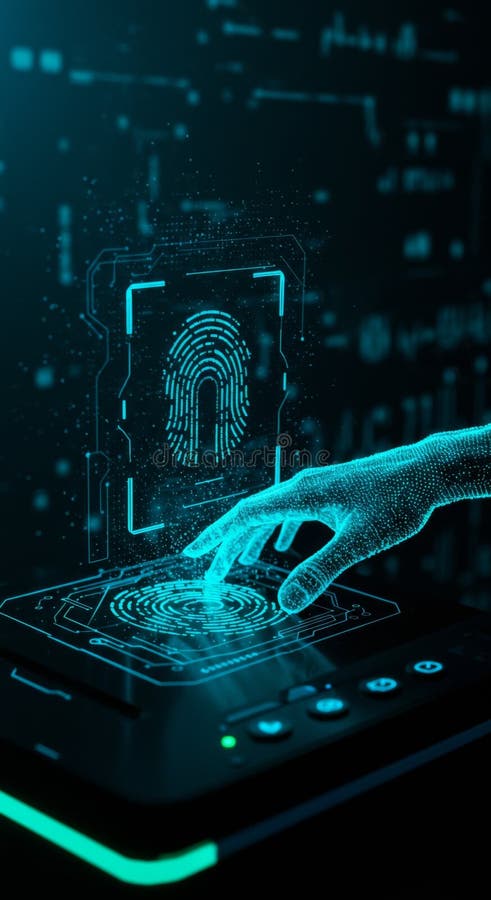 Futuristic Fingerprint Biometric Scanning System Stock Illustration ...