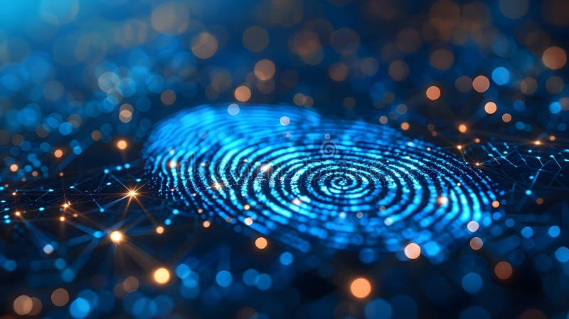 Futuristic Fingerprint Biometrics in Glowing Blue. Concept Futuristic ...