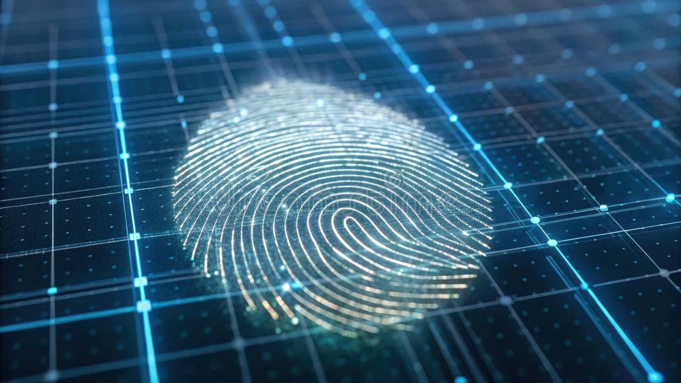 Futuristic Fingerprint Blended with Pixelated Data Representing Digital ...
