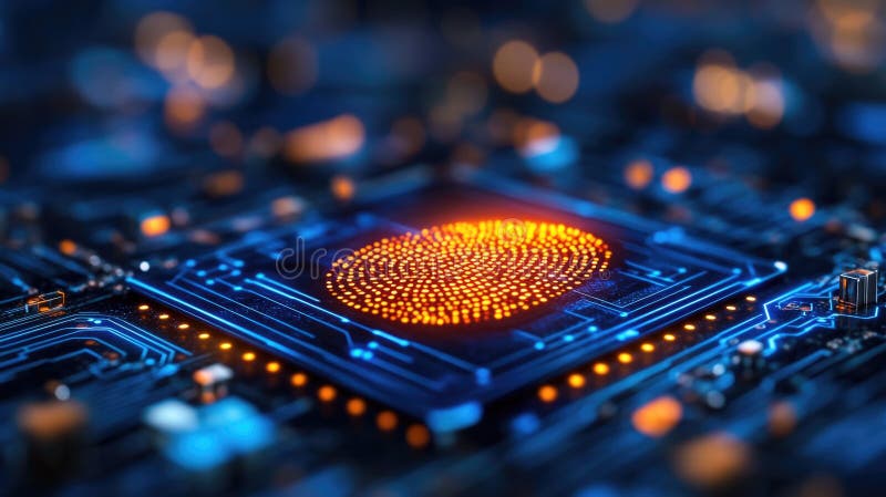 Futuristic Fingerprint on Circuit Board with Glowing Integrated Technology Stock Illustration ...