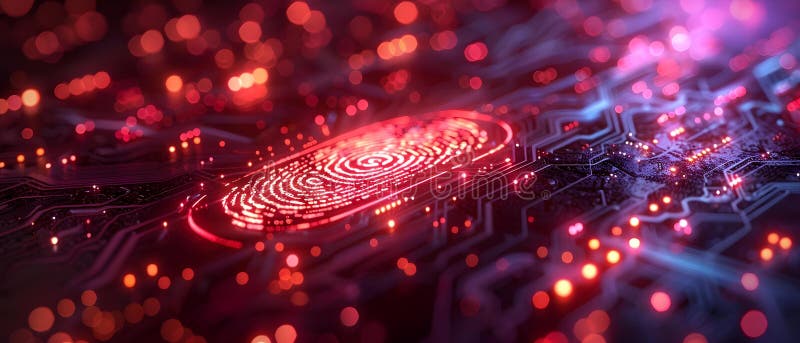 Futuristic Fingerprint Data Security on Neon Circuitry. Concept ...