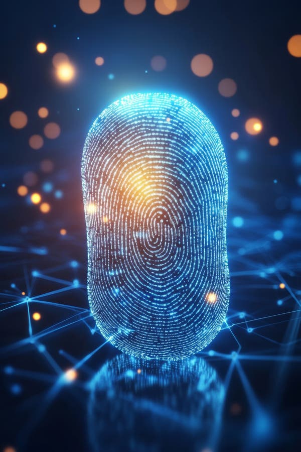 Futuristic Fingerprint Scan Glowing Blue with Glowing Network Data ...
