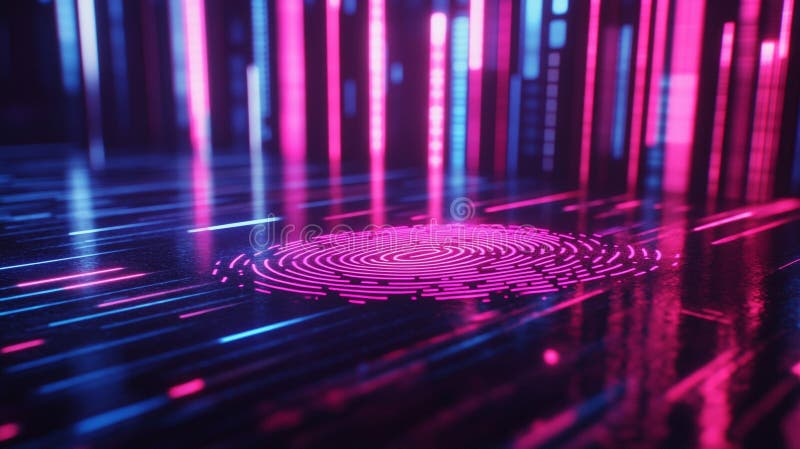 Futuristic Fingerprint Scan with Neon Lights Stock Illustration ...