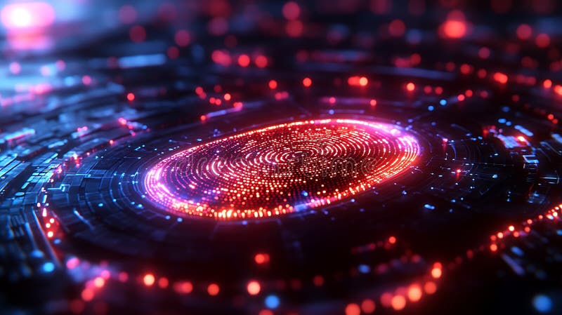 Futuristic Fingerprint Scan Technology Background with Glowing Red and ...
