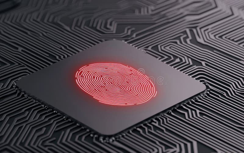 A Futuristic Fingerprint Scanner on a Black Circuit Board, Symbolizing ...