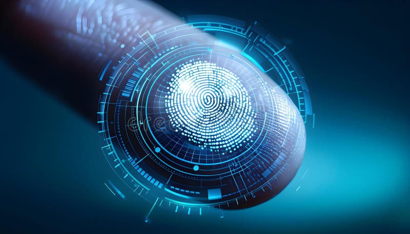 Futuristic Fingerprint Scanner in Blue Tones, Technology Security ...