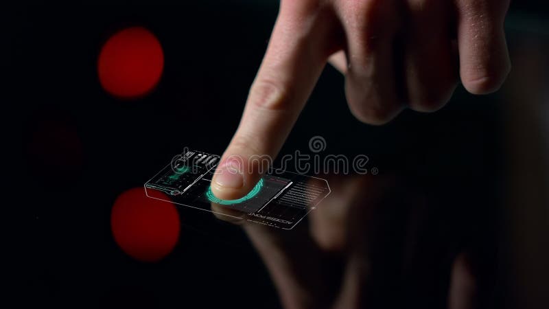 Closeup Futuristic Fingerprint Scanner Denying System Launch ...