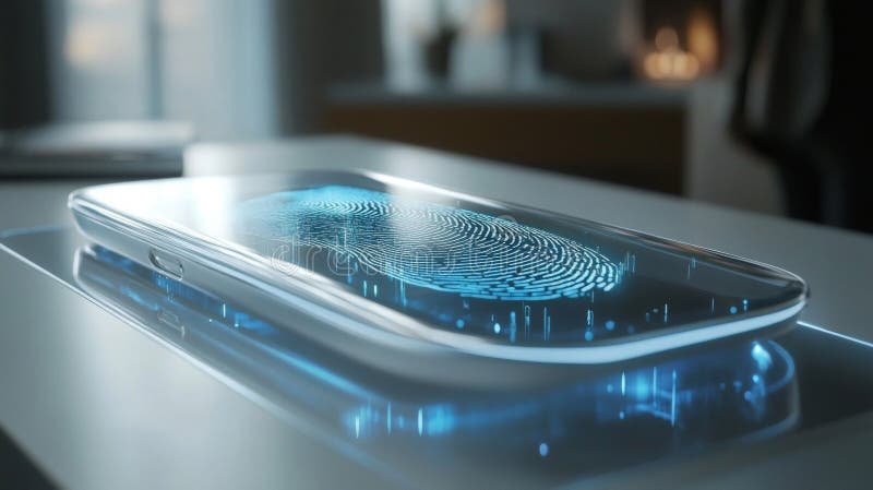 Futuristic Fingerprint Scanner on Glass Surface Stock Illustration ...