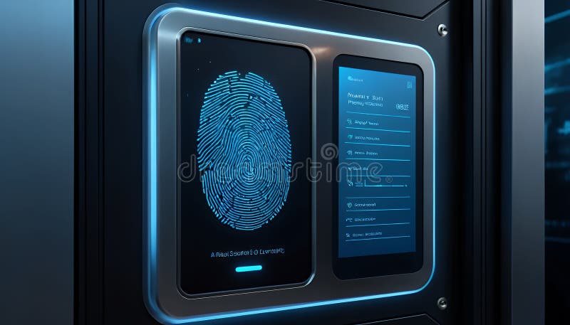 Futuristic Fingerprint Scanner in a Server Rack Stock Illustration ...