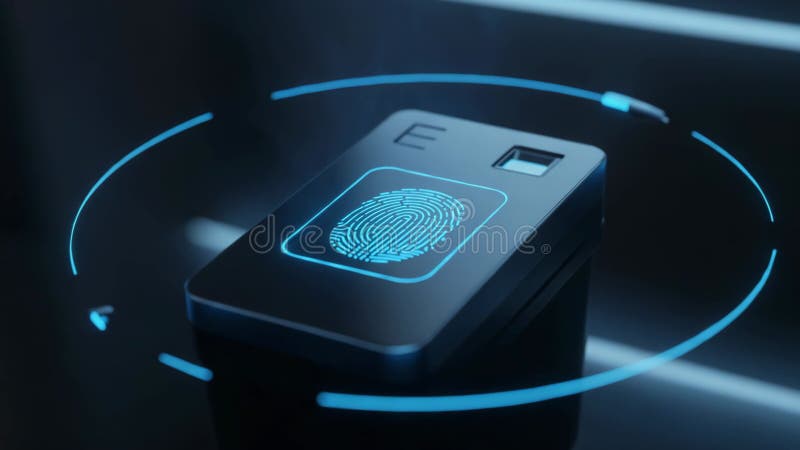 Futuristic Fingerprint Scanner Technology on Sleek Black Surface Stock ...