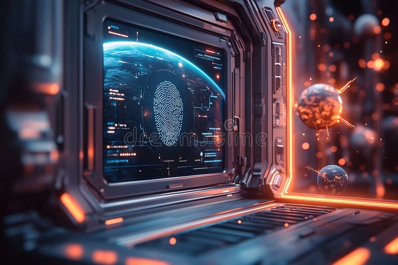 Futuristic Fingerprint Scanning Device in a Sleek Space Station ...