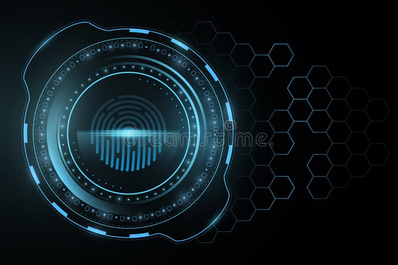 Futuristic Fingerprint UI Design. Scanning User Data. Glowing Blue HUD ...