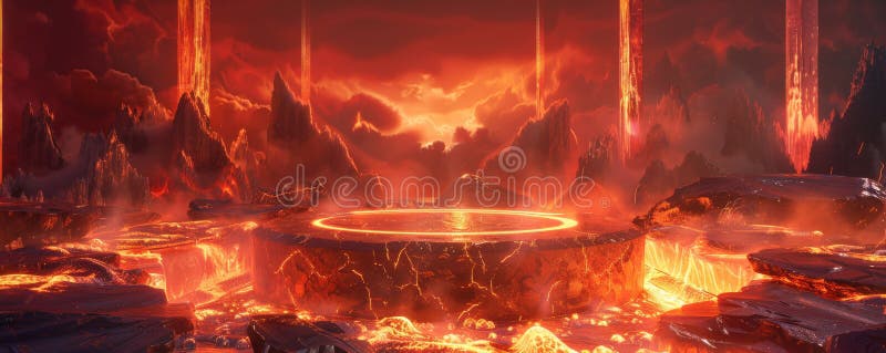 A Futuristic Fire Lava Podium Setup with a Podium Composed of ...