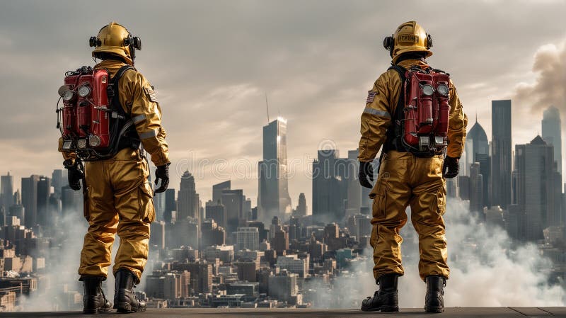 Futuristic Firefighters Use Advanced Technology. Stock Illustration ...