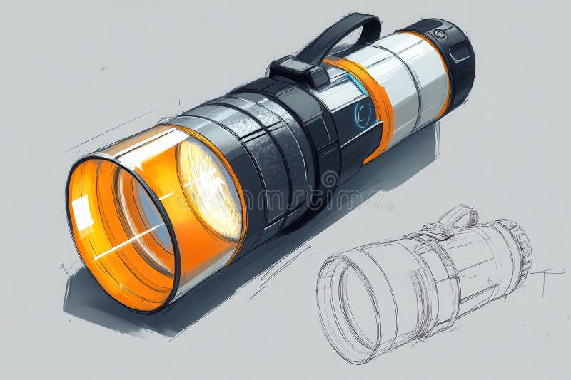 Futuristic Flashlight Design with Orange Accents Stock Illustration ...