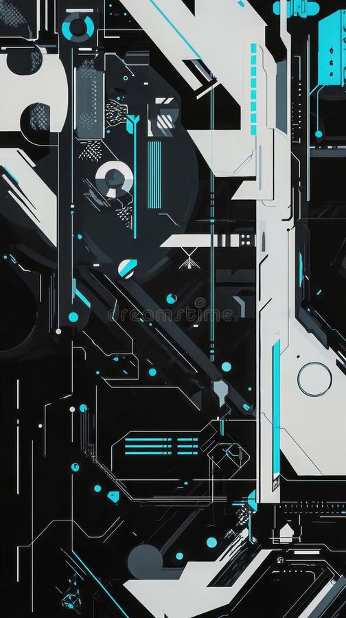 Futuristic Flat Cybernetic Backdrop in Black and Blue Design Elements ...