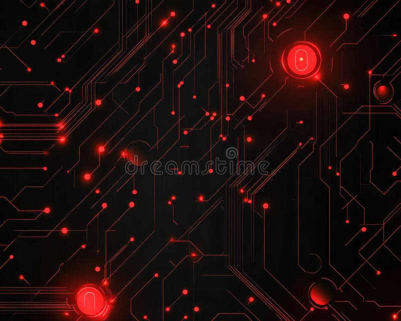 Futuristic Flat Cybernetic Backdrop Featuring Red and Black Circuitry ...