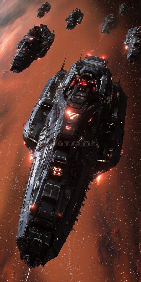 Futuristic Fleet of Sleek Spacecraft Navigating through a Star-filled ...
