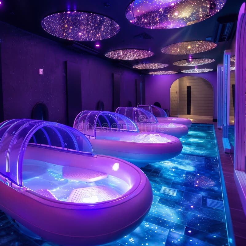 Futuristic Floatation Tanks with Blue and Purple Lighting Stock Image ...