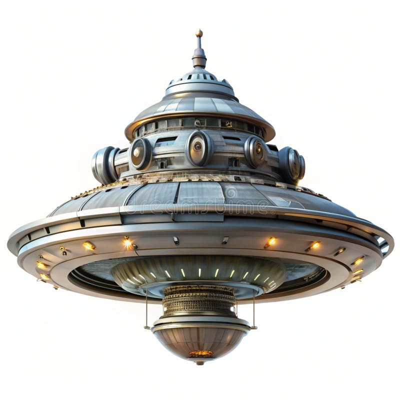 Floating Alien Spaceship with Rotating Engines Stock Illustration ...