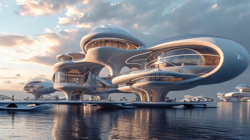 Futuristic Floating Architecture at Sunset Stock Photo - Image of ...