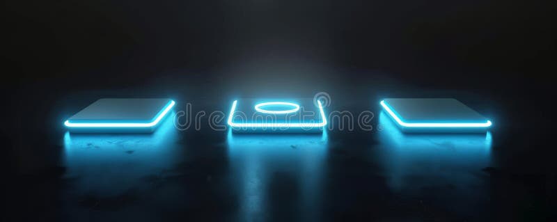 Futuristic Floating Blue Glowing Boxes on a Dark Black Background Stock ...
