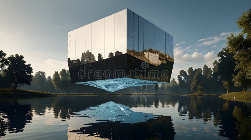 A Futuristic Floating Building with a Reflective Surface Stock ...
