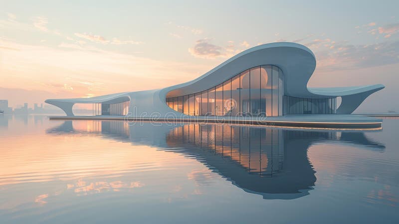 Futuristic Floating Building on Water - Generative Ai Stock ...