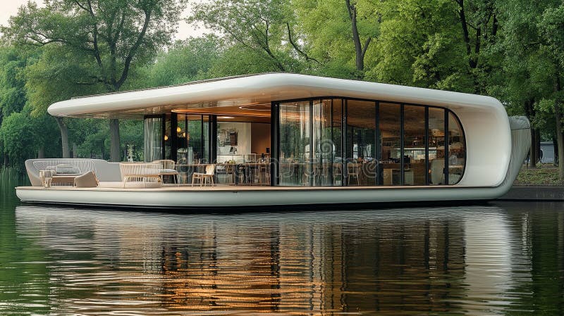 Futuristic Floating Cafe with Glass Walls and Smooth, Flowing ...