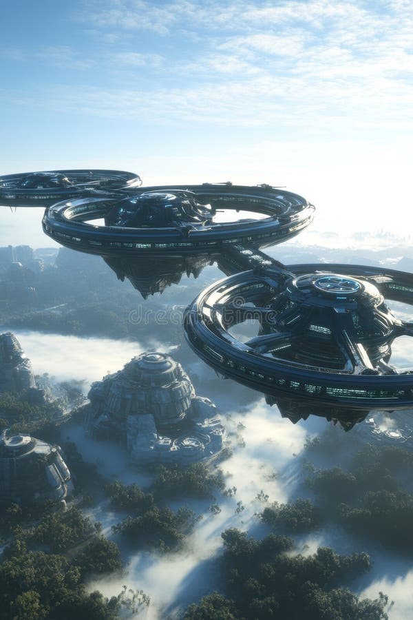 Futuristic Floating Cities: Advanced Architecture Above Lush Green ...