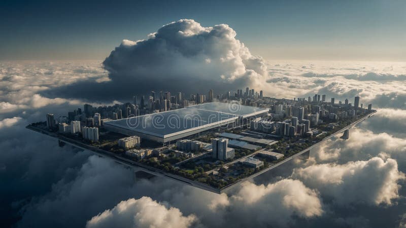 Futuristic Floating City Above the Clouds Stock Illustration ...