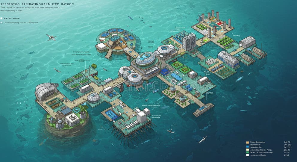 Futuristic Floating City Design on Water, Featuring Interconnected ...