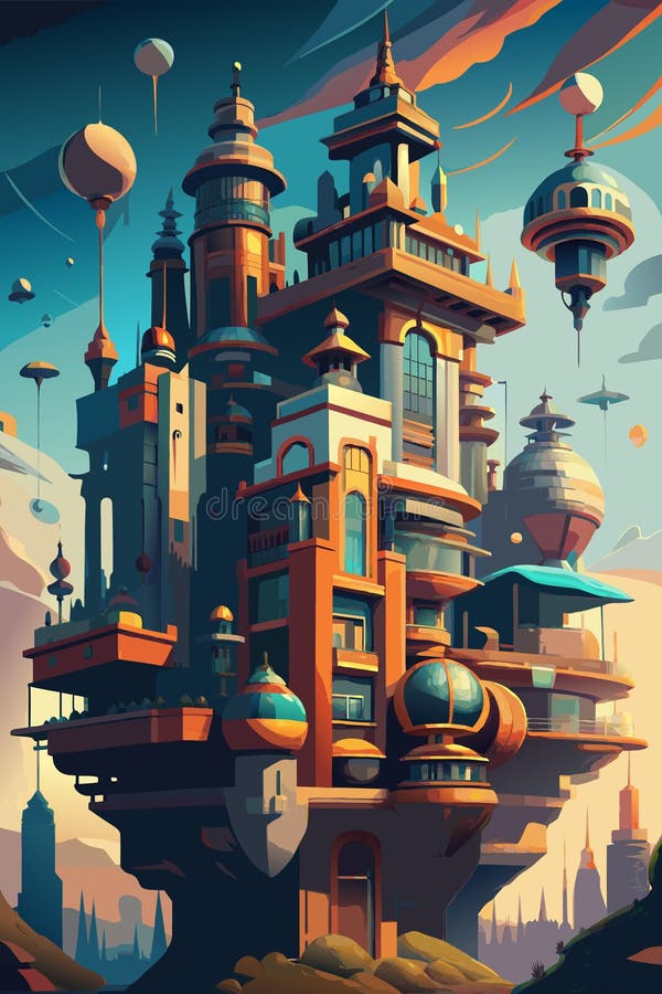 Futuristic Floating City with Intricate Architectural Details and ...