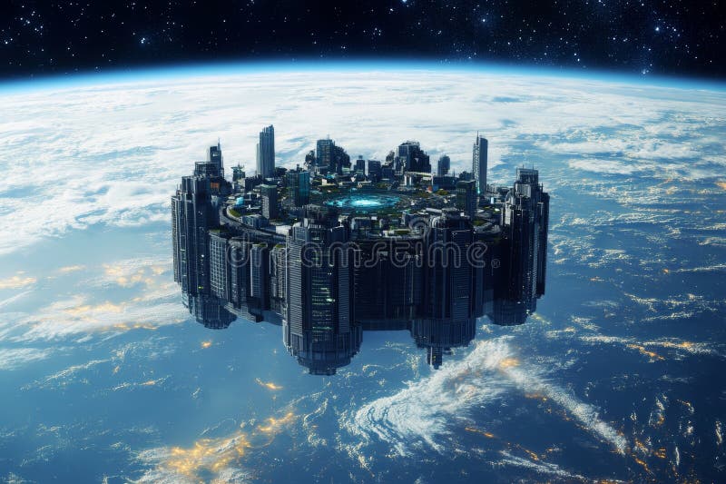 Futuristic Floating City in Space with Limitless Possibilities Stock ...