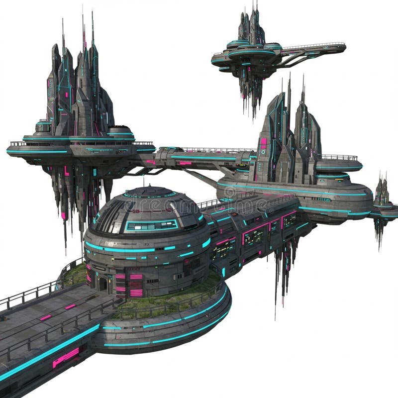 Futuristic Floating Cityscape with Sleek, Angular Structures Connected ...
