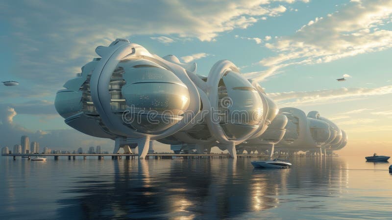 Futuristic Floating Cityscape at Sunset Stock Photo - Image of ...