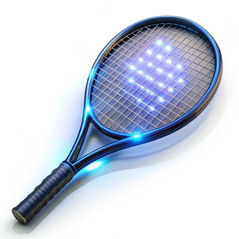Floating 3D Tennis Racket with Glowing Strings Stock Illustration ...