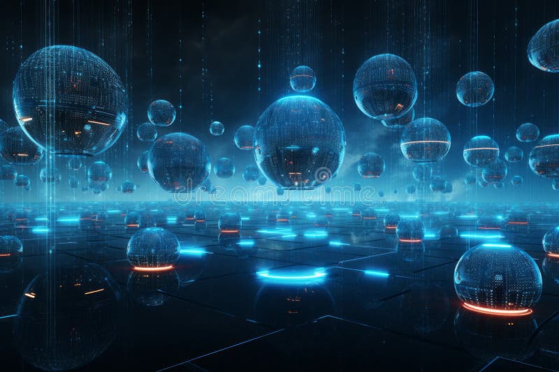 Futuristic Floating Data Spheres Stock Illustration - Illustration of ...